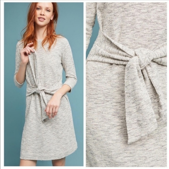 Anthropologie | Dresses | Anthro Tla Becky Grey Knit Tie Waist Dress ...